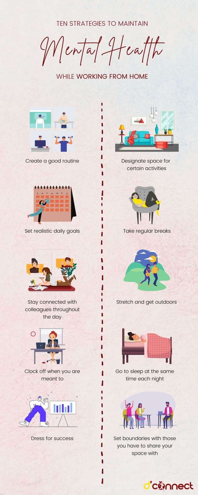 10 Strategies for Mental Health while working from home | D'Connect